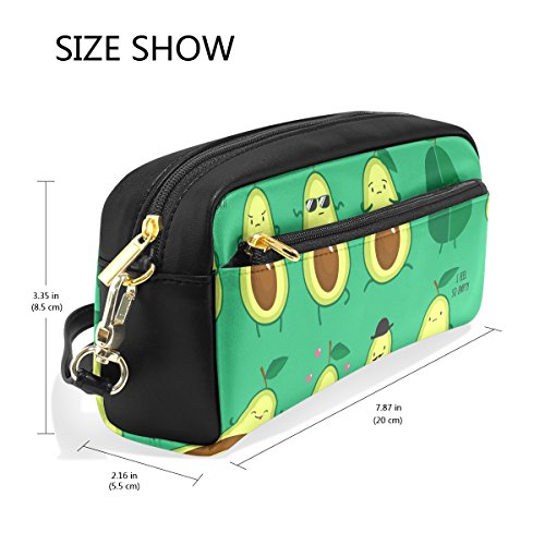 YZGO Pencil Case Funny Cute Avocados Emoticon Portable Pen Organizer Cosmetic Bag PU Leather Large Capacity for Travel