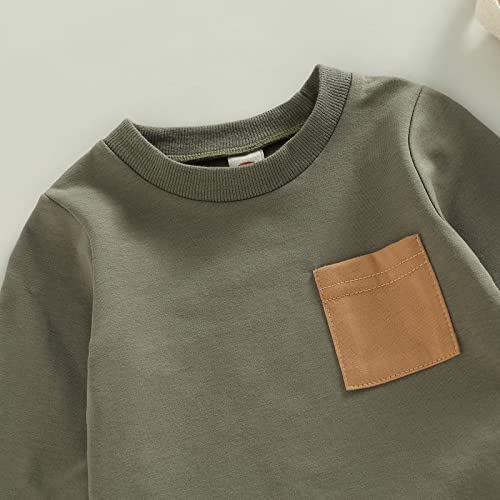 Toddler Baby Boy Girl Fall Winter Clothes Long Sleeve Crewneck Pullover Sweatshirt Tops Elastic Waist Long Pants Set (Stripes-Army Green , 12-18 Months )