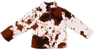 kids girls and boys cow printed sherpa fleece zip sweatshirt long sleeve pullover jackets sweatshirts outwear coat 4t