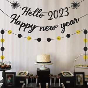 Glitter Black Gold Happy New Year Banner New Years Eve Banner 2023 Happy New Year Sign New Years Eve Party Supplies 2023 new year decorations