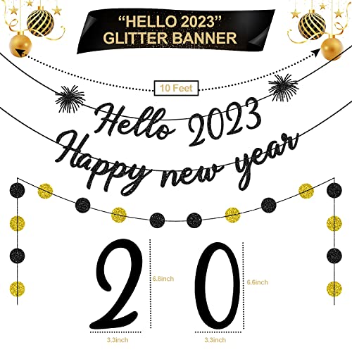 Glitter Black Gold Happy New Year Banner New Years Eve Banner 2023 Happy New Year Sign New Years Eve Party Supplies 2023 new year decorations