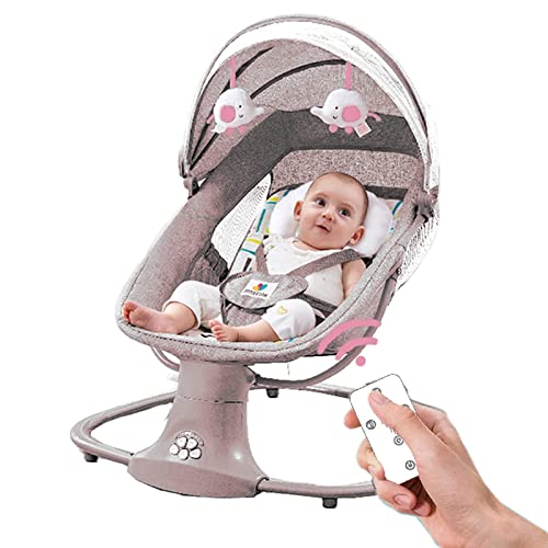 Baby Swing Baby Cradle Infant Motorized Adjustable Rocker Portable Swing with Bluetooth Music Speaker and 5 Swaying Gears Preset Lullabies and Smooth Remote Control (Pink)