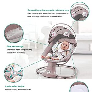 Baby Swing Baby Cradle Infant Motorized Adjustable Rocker Portable Swing with Bluetooth Music Speaker and 5 Swaying Gears Preset Lullabies and Smooth Remote Control (Pink)