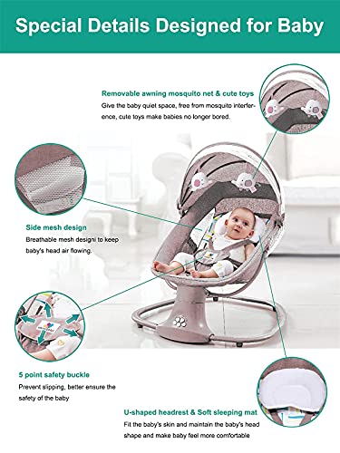 Baby Swing Baby Cradle Infant Motorized Adjustable Rocker Portable Swing with Bluetooth Music Speaker and 5 Swaying Gears Preset Lullabies and Smooth Remote Control (Pink)