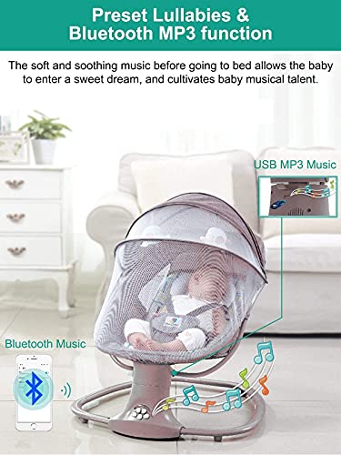 Baby Swing Baby Cradle Infant Motorized Adjustable Rocker Portable Swing with Bluetooth Music Speaker and 5 Swaying Gears Preset Lullabies and Smooth Remote Control (Pink)