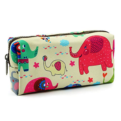 LParkin Elephant Pencil Case Capacity Canvas Pen Bag Pouch Case Makeup Cosmetic Bag Stationary Gift Gadget Box(Elephant)