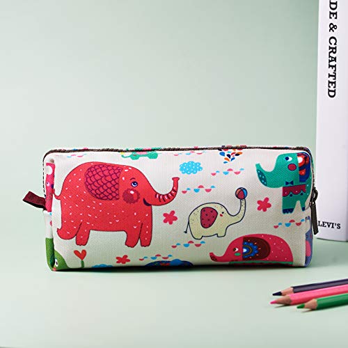 LParkin Elephant Pencil Case Capacity Canvas Pen Bag Pouch Case Makeup Cosmetic Bag Stationary Gift Gadget Box(Elephant)