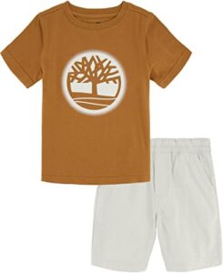 timberland baby boys 2 pieces tee shorts set, brown sugar, 3t us