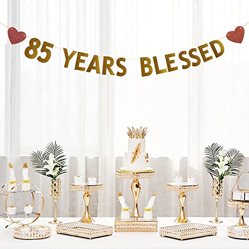 Betteryanzi Gold 85 Years Blessed Banner,Pre-strung,85th Birthday/Wedding Anniversary Party Decorations Supplies,Gold Glitter Paper Garlands Backdrops,Letters Gold 85 YEARS BLESSED