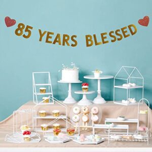 Betteryanzi Gold 85 Years Blessed Banner,Pre-strung,85th Birthday/Wedding Anniversary Party Decorations Supplies,Gold Glitter Paper Garlands Backdrops,Letters Gold 85 YEARS BLESSED