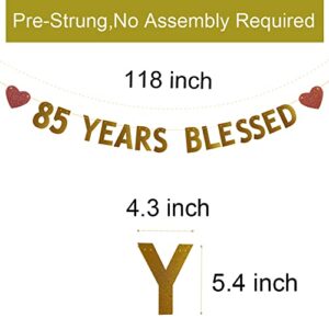 Betteryanzi Gold 85 Years Blessed Banner,Pre-strung,85th Birthday/Wedding Anniversary Party Decorations Supplies,Gold Glitter Paper Garlands Backdrops,Letters Gold 85 YEARS BLESSED