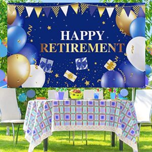 Navy Blue Retirement Decoration Banner, Large Happy Retirement Backdrop Banner Retirement Theme Party Photo Booth Background for Men Women Office Farewell Party Supplies, 71x 43.3 Inches