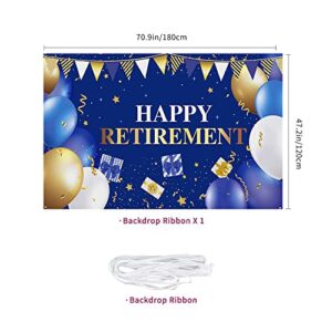 Navy Blue Retirement Decoration Banner, Large Happy Retirement Backdrop Banner Retirement Theme Party Photo Booth Background for Men Women Office Farewell Party Supplies, 71x 43.3 Inches