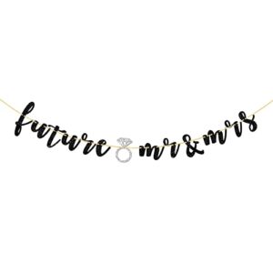 halodete future mr & mrs banner, engaged banner, bridal shower, wedding party garland bunting decorations – black glitter