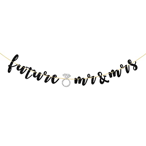 Halodete Future Mr & Mrs Banner, Engaged Banner, Bridal Shower, Wedding Party Garland Bunting Decorations - Black Glitter