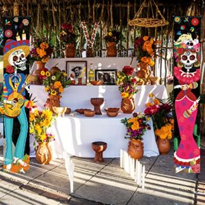 3 Pieces Day of the Dead Porch Sign, Mexican Dia De Los Muertos Party Door Decorations, Day of the Dead Sugar Skull Door Banner for Halloween Home Bathtub Birthday Fiesta Party, 11.8 x 70.9 Inches