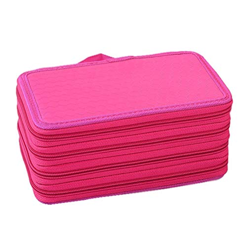 Tofficu 72 Slots Pencil Holder Organizer 4- Layer Colored Pencil Case Stationary Box with Zipper Students Pen Pouch Bag for Art School Office Travel (Rosy)