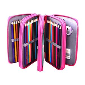 Tofficu 72 Slots Pencil Holder Organizer 4- Layer Colored Pencil Case Stationary Box with Zipper Students Pen Pouch Bag for Art School Office Travel (Rosy)