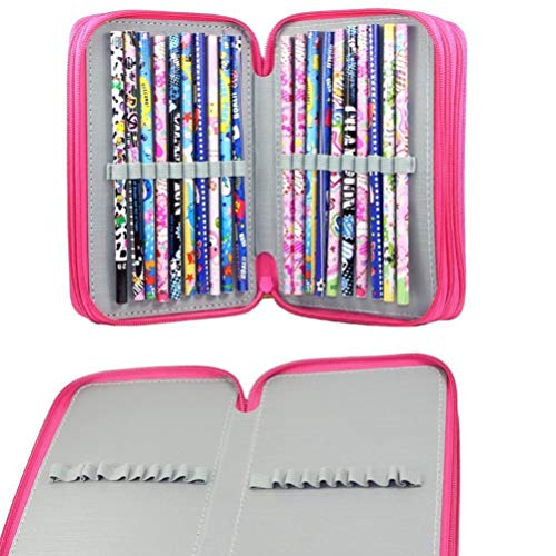 Tofficu 72 Slots Pencil Holder Organizer 4- Layer Colored Pencil Case Stationary Box with Zipper Students Pen Pouch Bag for Art School Office Travel (Rosy)