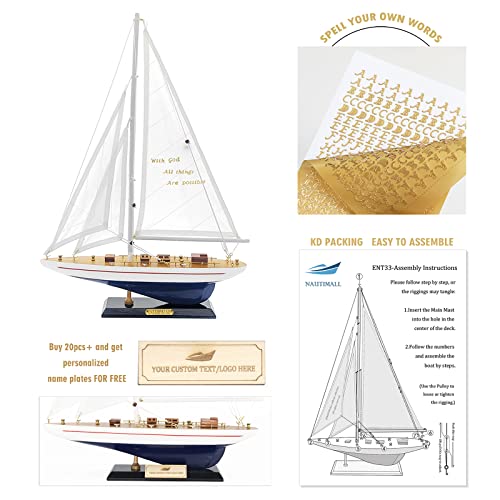 NAUTIMALL Wooden Sailing Boat Sailboat Yacht Model 19" Endeavour Enterprise Scale Replica Nautical Decor Corporate Personalized Gift (Enterprise 19inch)