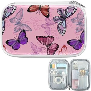 ZZKKO Flying Butterflies Pink Pencil Bag Case Zipper Pencil Holder Organizer Stationary Pen Bag Cosmetic Makeup Bag Pouch Purse for School Office Supplies