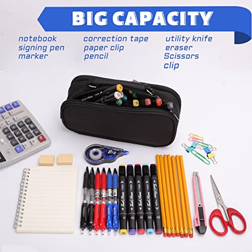 Ludato Big Capacity Pencil Pen Case Organizer Canvas Pencil Pouch Bag for Teen Boys Girls College School and Office Supplies -Black