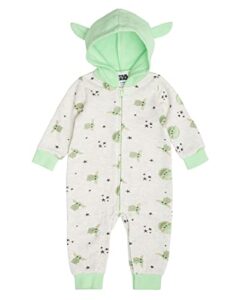 star wars baby yoda new born infant boys’ long sleeve fleece hooded romper bodysuit printed 24 months