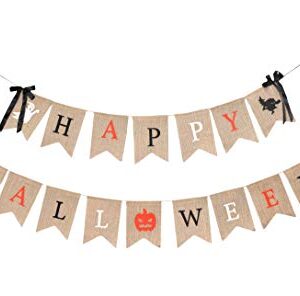 Happy Halloween Banner - Halloween Garland Decorations for Party Indoor Outdoor Office Mantle Fireplace Classroom by Happy Halloween Burlap Banner Mandala Crafts