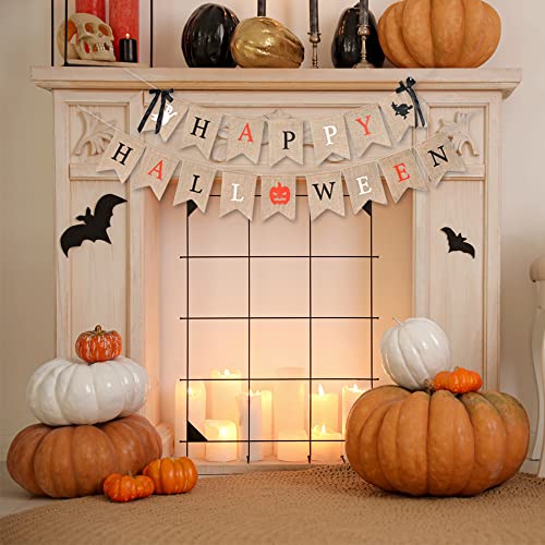 Happy Halloween Banner - Halloween Garland Decorations for Party Indoor Outdoor Office Mantle Fireplace Classroom by Happy Halloween Burlap Banner Mandala Crafts