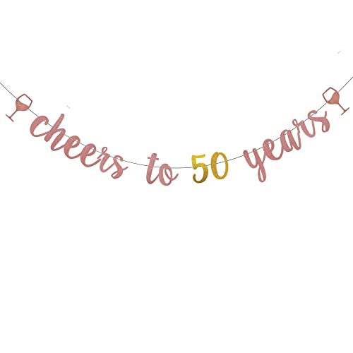 WEIANDBO Cheers to 50 Years Rose Gold Glitter Banner,Pre-Strung,50th Birthday/Wedding Anniversary Party Decorations Bunting Sign Backdrops,cheers to 50 years