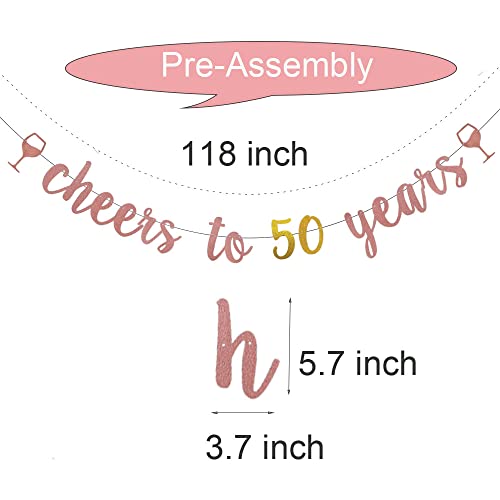 WEIANDBO Cheers to 50 Years Rose Gold Glitter Banner,Pre-Strung,50th Birthday/Wedding Anniversary Party Decorations Bunting Sign Backdrops,cheers to 50 years