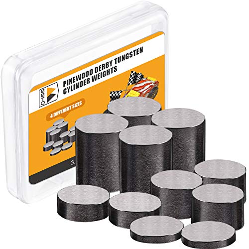 Tungsten Weights 3.125 Ounce 3/8 Inch Incremental Cylinders Car Incremental Weights Compatible with Pinewood Car Derby Weights (11 Pieces, 4 Size)