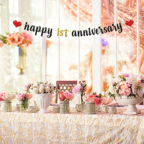 Maicaiffe Happy 1st Anniversary Banner - for 1st Wedding Anniversary / 1st Anniversary Party / 1st Birthday Party Decorations (1st)