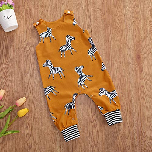 Arvbitana Newborn Toddler Baby Girl Boy Sleeveless Cartoon Romper Bodysuit Jumpsuit Animal One Piece Outfit Summer Clothes (A-Yellow Zebra, 6-12 Months)