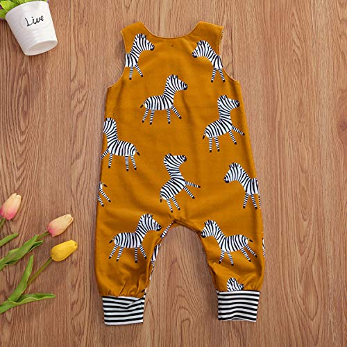 Arvbitana Newborn Toddler Baby Girl Boy Sleeveless Cartoon Romper Bodysuit Jumpsuit Animal One Piece Outfit Summer Clothes (A-Yellow Zebra, 6-12 Months)