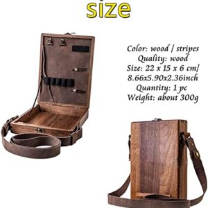 Writers Messenger Wood Box, Artist Tool and Brush Storage Box, Multifunctional Walnut Wooden Bag, Portable Wooden Handmade Craft Crossbody Postman Bag, Wood Craft Boxes for Writers or Painter (A)