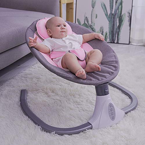 TFCFL Baby Swings for Infants, Foldable Infant Swing Chair Baby Bouncer 4-Speeds with Music Speaker, Remote Control, Netting, Hanging Toys, Seat Cover, Pillow or 0-12 Months Newborn Babies (Pink)