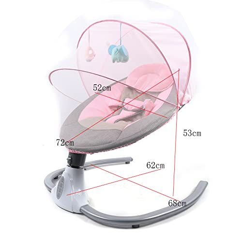 TFCFL Baby Swings for Infants, Foldable Infant Swing Chair Baby Bouncer 4-Speeds with Music Speaker, Remote Control, Netting, Hanging Toys, Seat Cover, Pillow or 0-12 Months Newborn Babies (Pink)