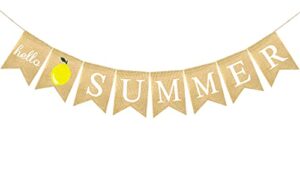 fakteen hello summer burlap banner with lemon bunting for hawaiian summer party supplies garland home mantel fireplace decorations