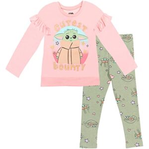 star wars baby yoda little girls t-shirt and leggings outfit set pink/green 6-6x