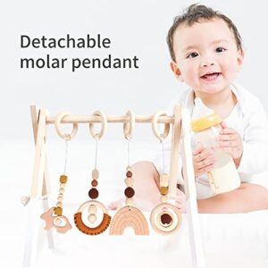 Mersuii 4Pcs Wooden Baby Gym Baby Hanging Toys Wooden Circle Activity Gym Hanging Bar Interactive Toys Baby Gift Children Room Decoration Pendant