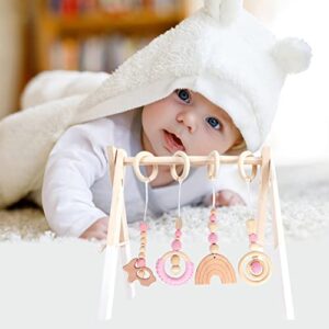 Mersuii 4Pcs Wooden Baby Gym Baby Hanging Toys Wooden Circle Activity Gym Hanging Bar Interactive Toys Baby Gift Children Room Decoration Pendant