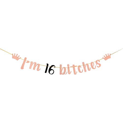 Rose Gold Glitter I’m 16 Bitches Banner - Happy 16th Birthday Banner - Girl's 16th Birthday Party Decorations - Sixteen Years Old Birthday Banner