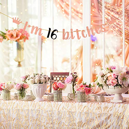 Rose Gold Glitter I’m 16 Bitches Banner - Happy 16th Birthday Banner - Girl's 16th Birthday Party Decorations - Sixteen Years Old Birthday Banner