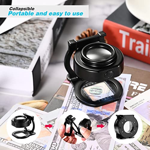 25X Loupe Magnifier Mini Rechargeable Foldable Pocket Magnifier Zinc Alloy Magnifying Glass Illuminated Handhold Magnifier for Jewelry Textile Currency Coins Stamps Circuit Board Gems