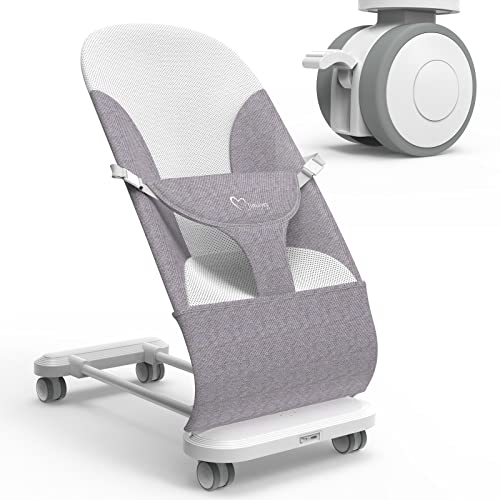 Baby-Bouncer-Seat-for-Infants: Portable Bouncer for Babies 0-6 Months：Infant Bouncers & Rockers： Baby Rocker for Infants with Removable Wheels: Adjustable Multi Position Infant Bouncer Seat