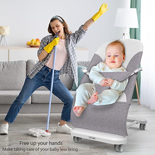 Baby-Bouncer-Seat-for-Infants: Portable Bouncer for Babies 0-6 Months：Infant Bouncers & Rockers： Baby Rocker for Infants with Removable Wheels: Adjustable Multi Position Infant Bouncer Seat