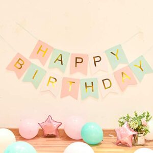 Happy Birthday Banner Girls Party Decorations, Pink&Green&White Girls Birthday Wall Banner, Mint & Pink Banner Garland for Girl Women Birthday Party Decorations Supplies