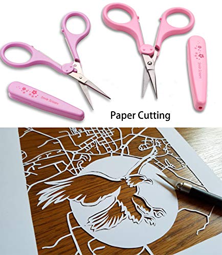 PAFASON 4" Stainless Steel Detail Craft Scissors Set with Straight & Precise Tips & Safety Cover Ideal for Scrapbooking, Paper Cutting, Sewing, Crafting, Quilting