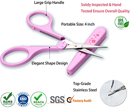 PAFASON 4" Stainless Steel Detail Craft Scissors Set with Straight & Precise Tips & Safety Cover Ideal for Scrapbooking, Paper Cutting, Sewing, Crafting, Quilting